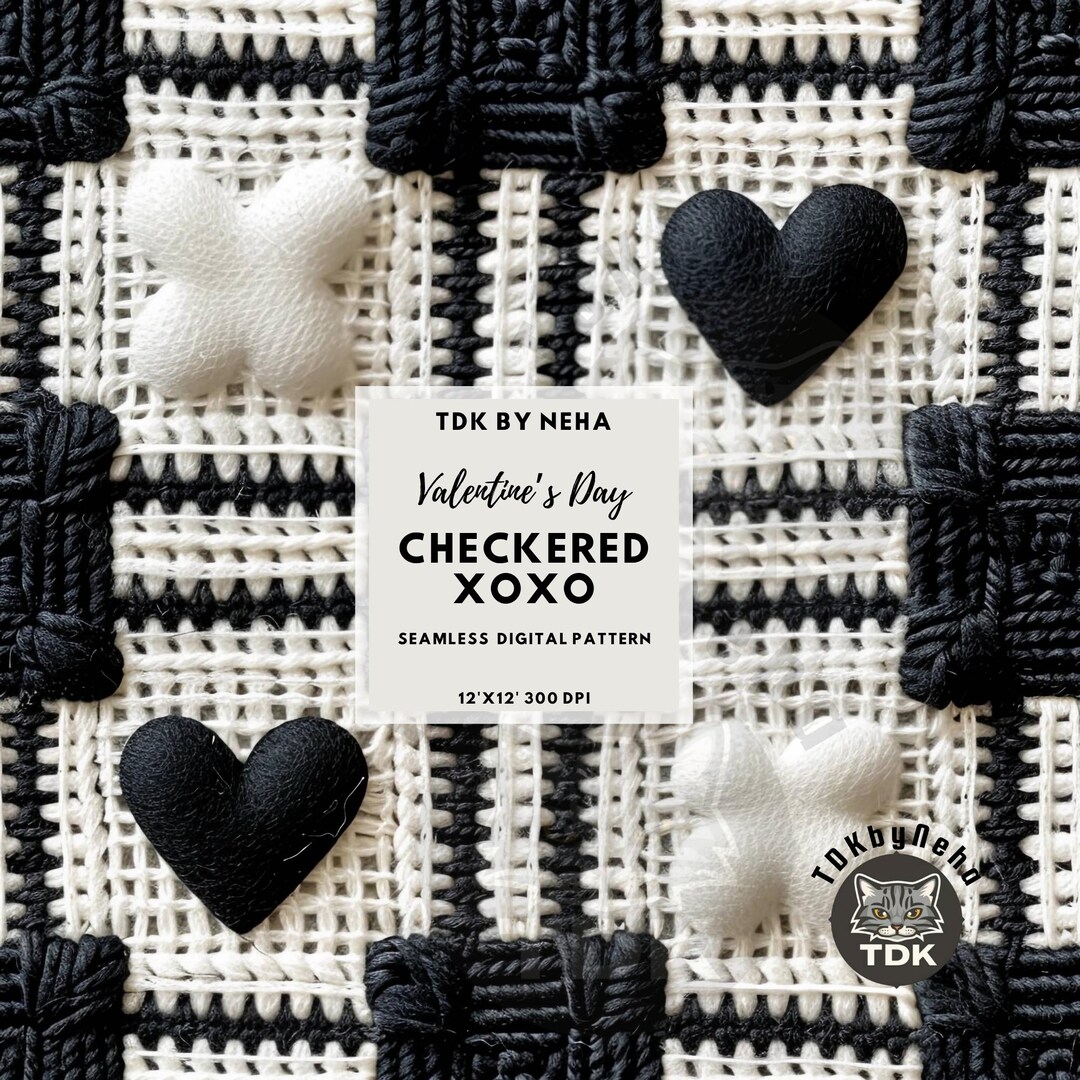 Valentines XOXO Checkered Hearts Seamless Pattern, Vday Black White ...