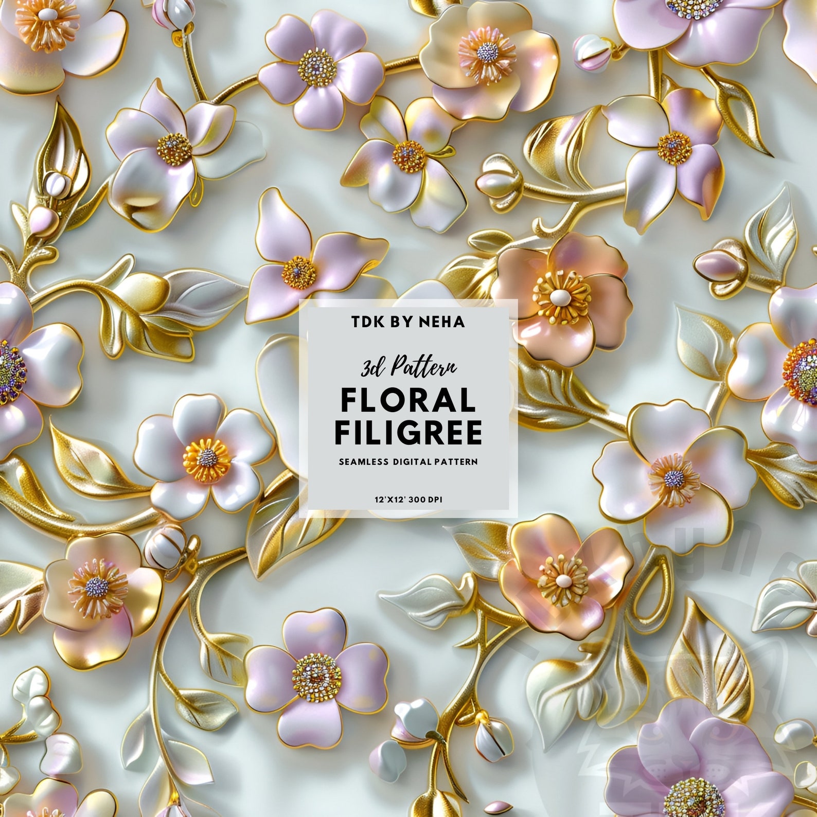 3D Floral Filigree Seamless Digital Paper for Fabric Printing, Pastels ...
