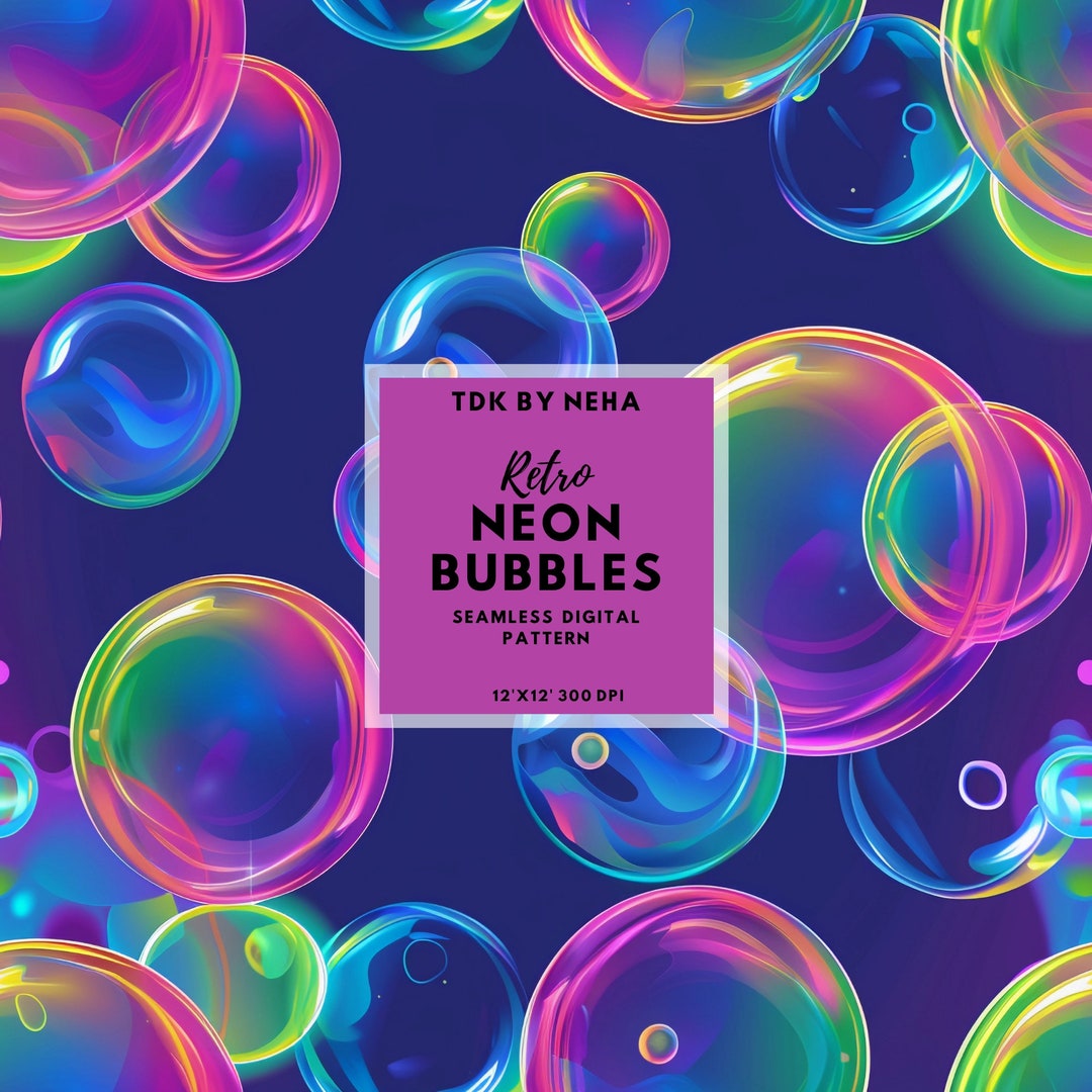 Retro Neon Bubbles Seamless Pattern, Colorful Rainbow Bubbles Seamless ...