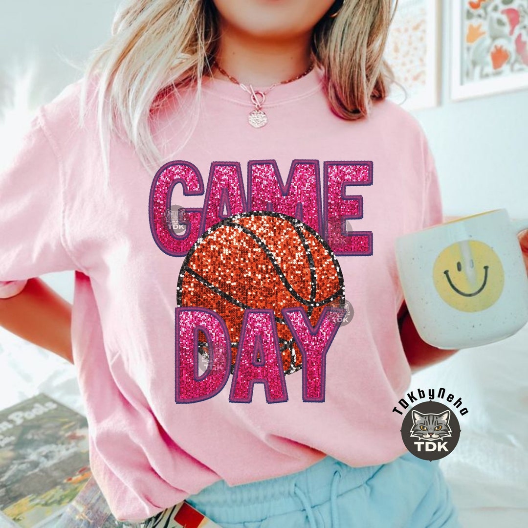 Pink Sparkly Basketball Png Faux Sequin Game Day Png Faux Patch Tshirt ...