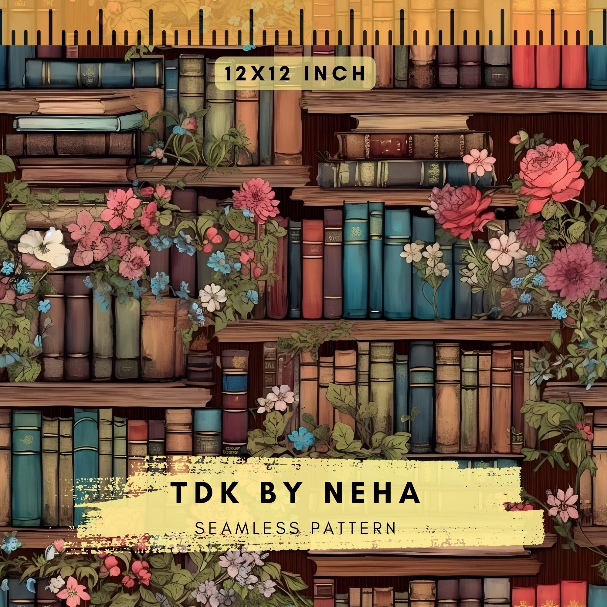 Floral Bookshelf Seamless Pattern Contemporary Unlimited - Etsy