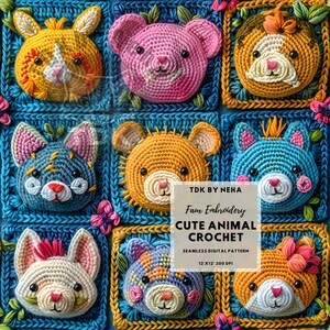 Kids Cute Animal Knitted Seamless Pattern, Colorful Animal Granny ...