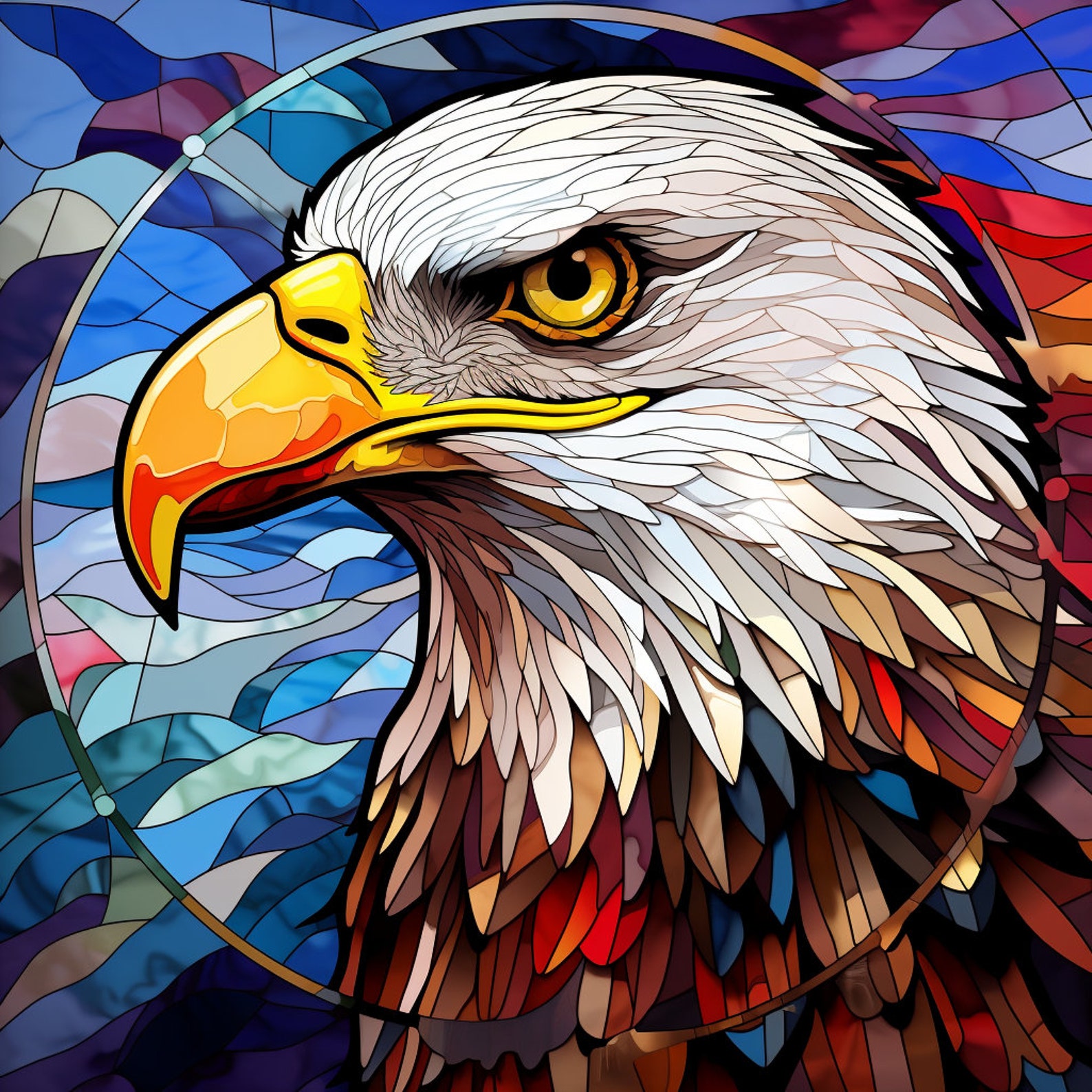 Stained Glass Bald Eagle design & Craft Material 30 PNG - Etsy