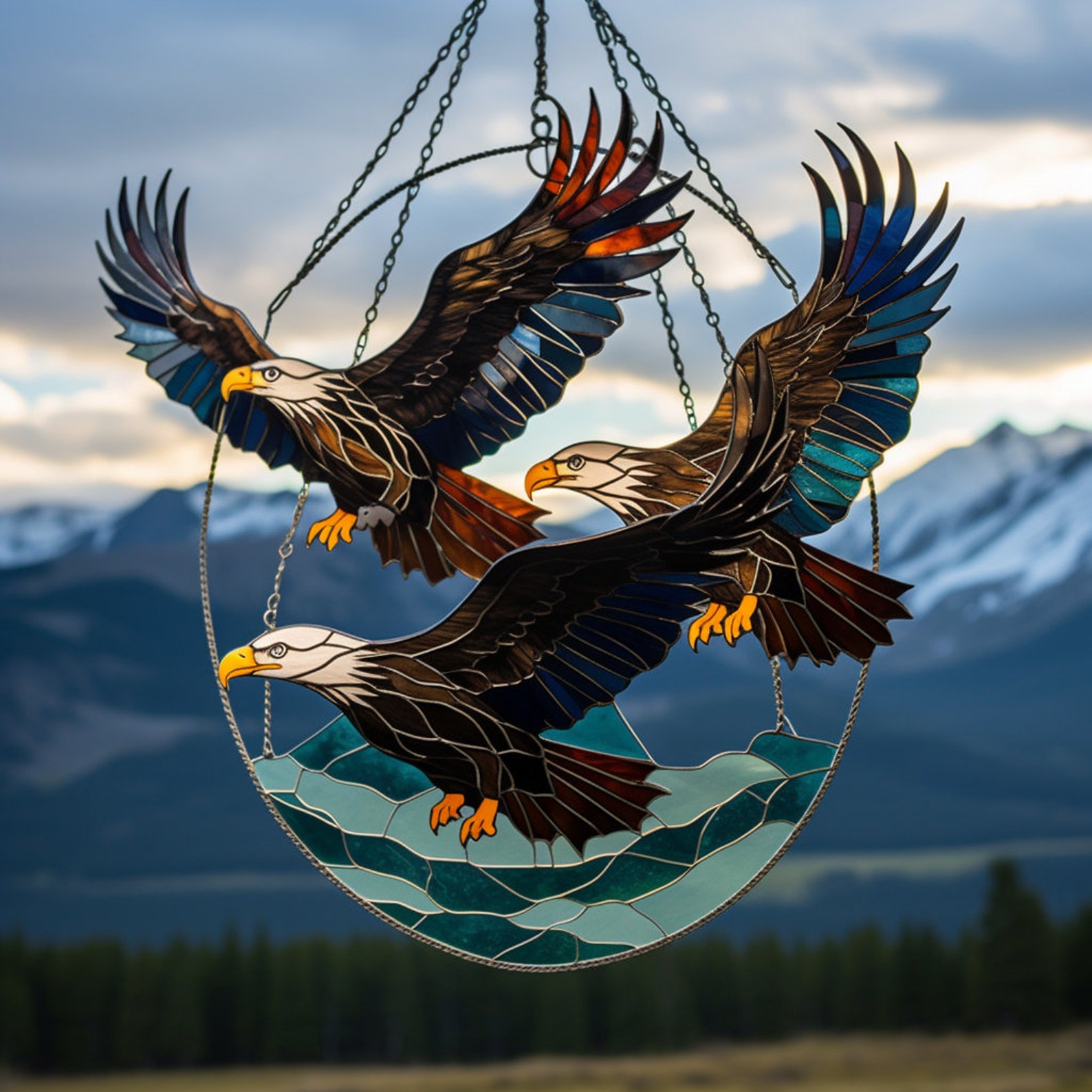 Stained Glass Bald Eagle (design & Craft Material 30 PNG Pack), Design ...
