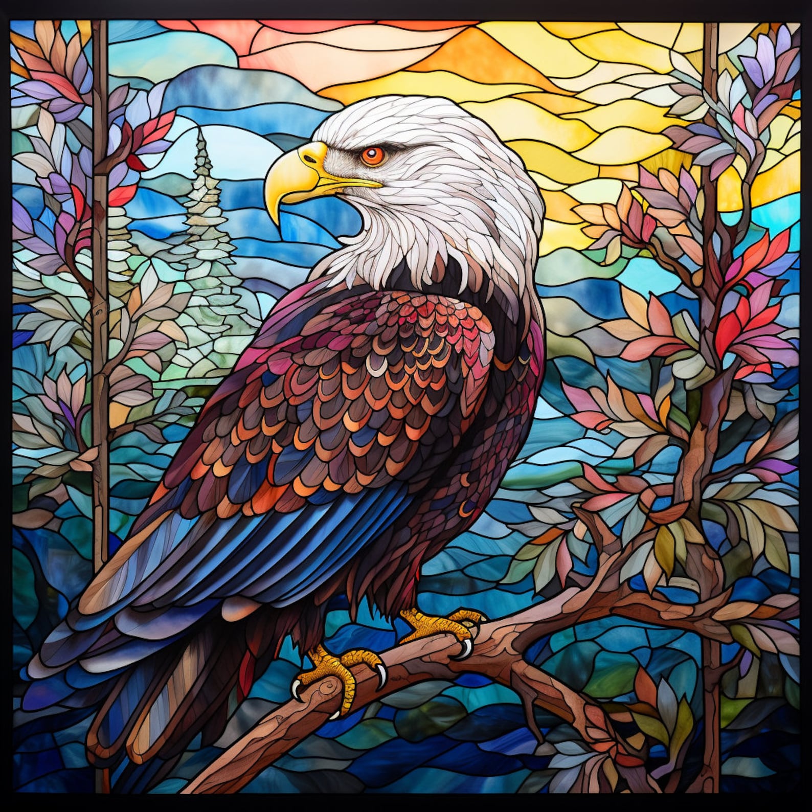 Stained Glass Bald Eagle (design & Craft Material 30 PNG Pack), Design ...
