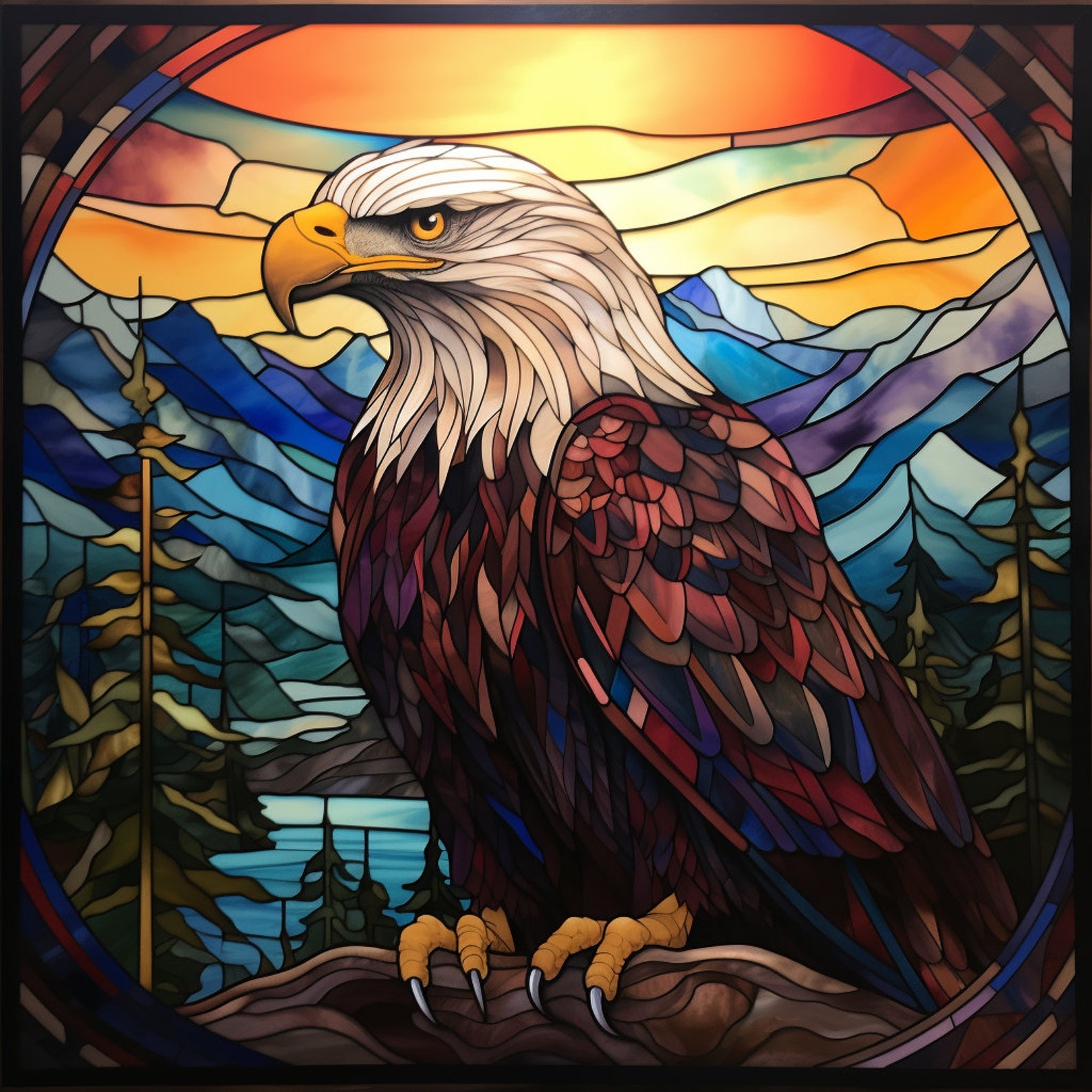 Stained Glass Bald Eagle design & Craft Material 30 PNG - Etsy