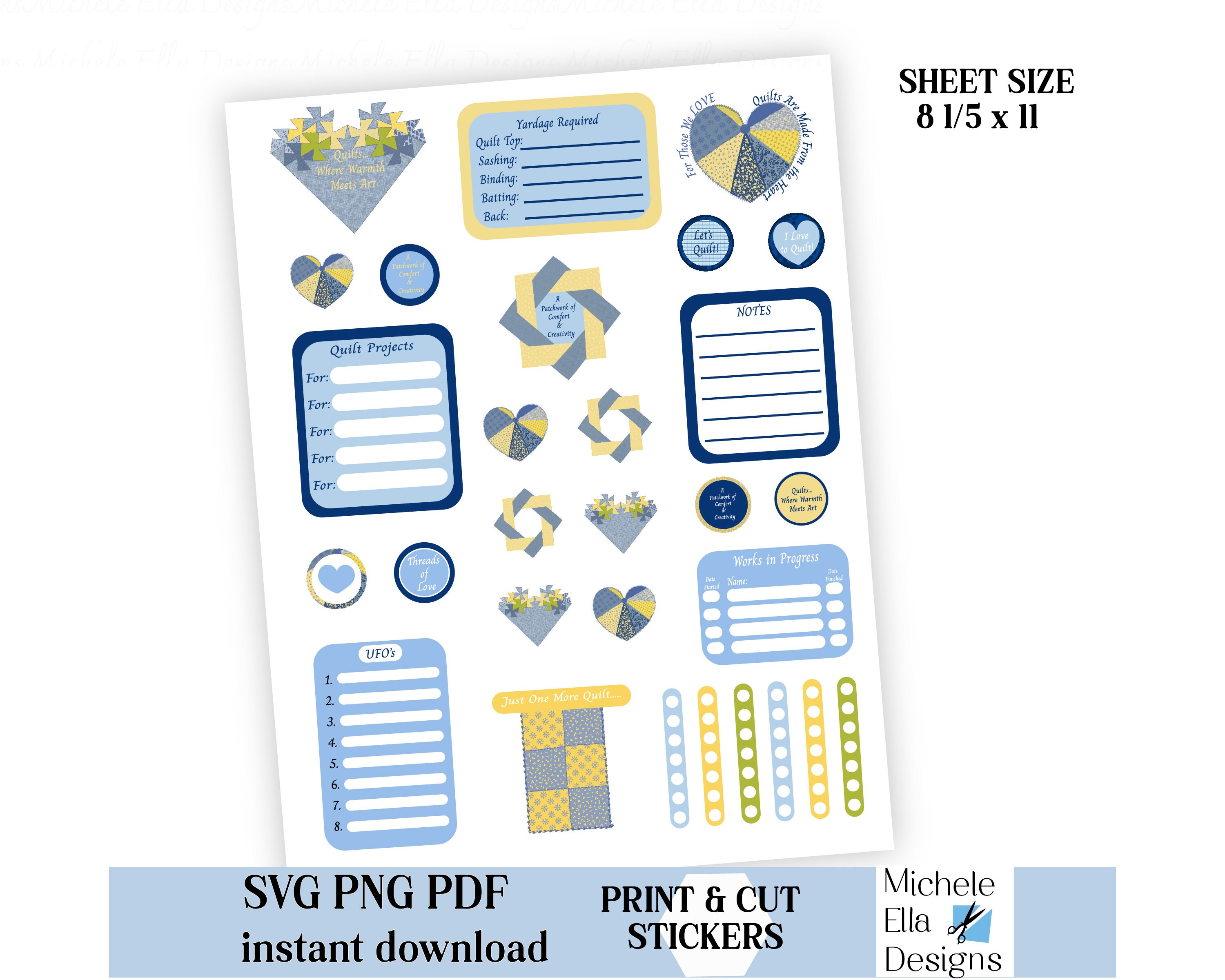 Quilt Stickers SVG, Printable Stickers, Quilt Lovers, Planner Stickers ...