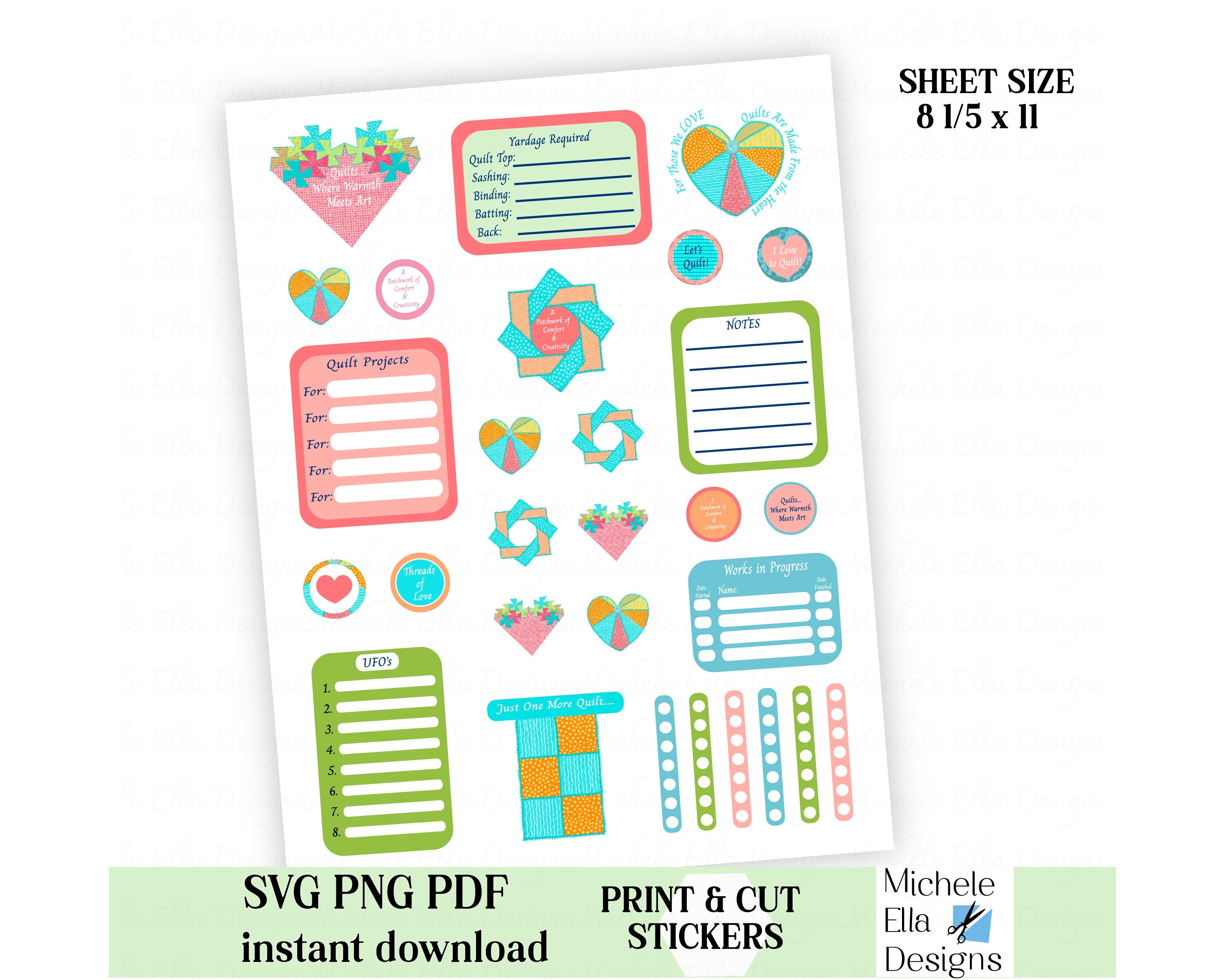 Quilt Stickers SVG, Printable Stickers, Quilt Lover Stickers, Planner ...
