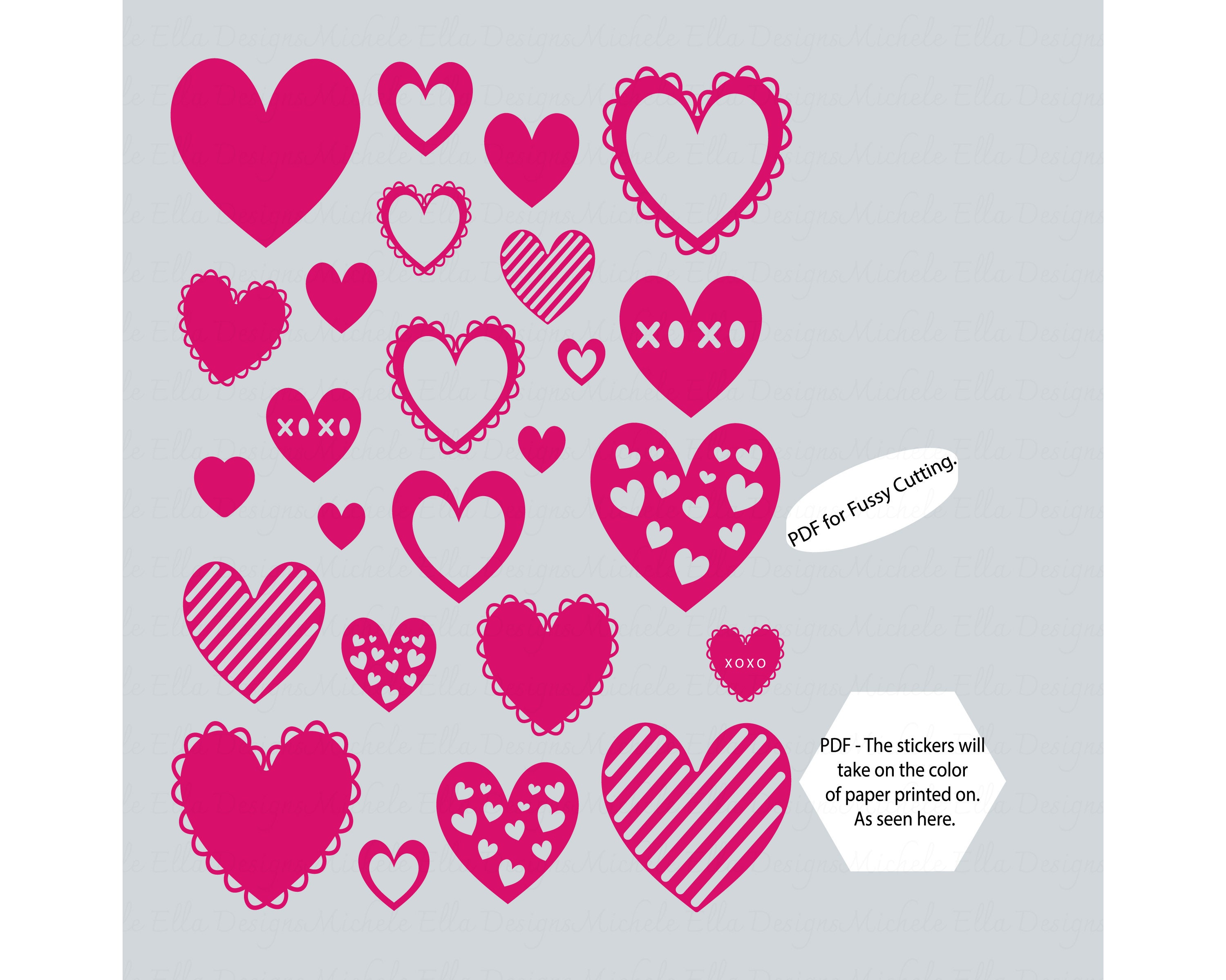 Digital File Heart Bundle Sticker Sheet, Heart Stickers SVG Silhouette ...