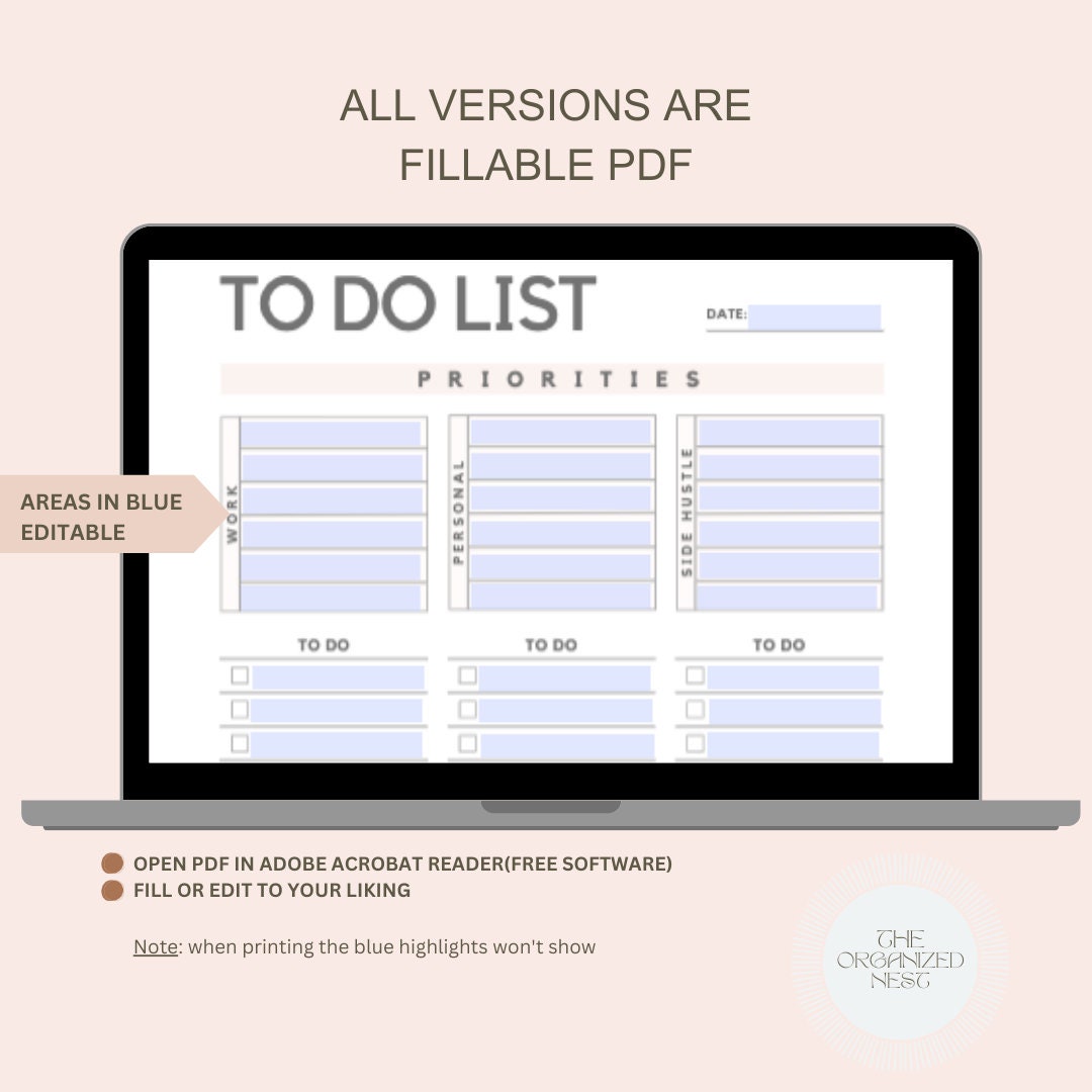 Printable to Do List Bundle Fillable PDF A4 A3 and Letter - Etsy