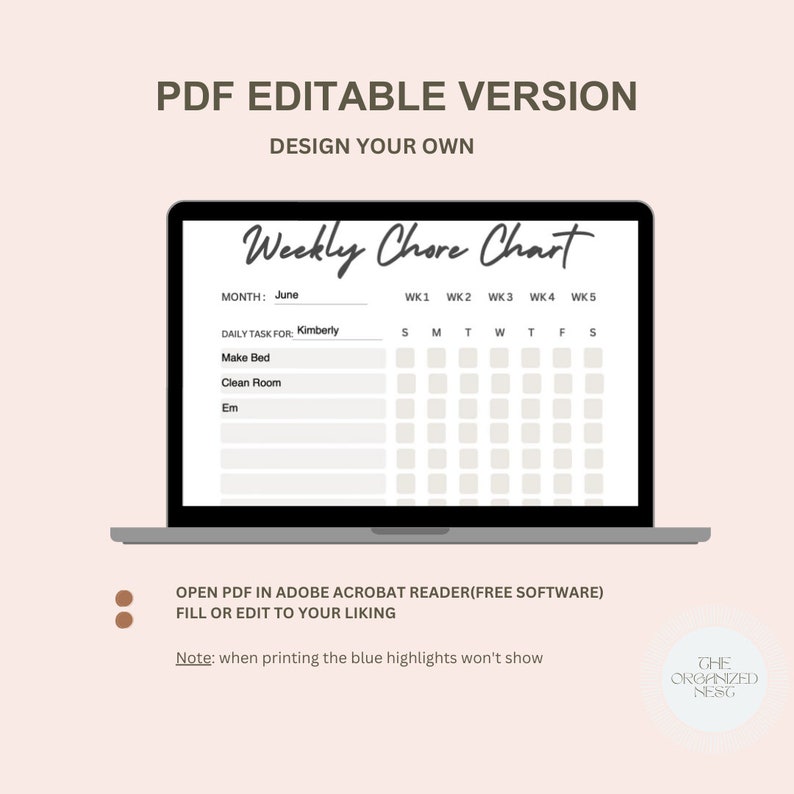 EDITABLE Cleaning Weekly Chore Chart Printable for - Etsy