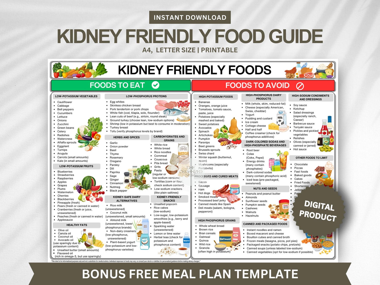 Kidney Friendly Food Chart, Renal Diet, Kidney Disease Food List ...