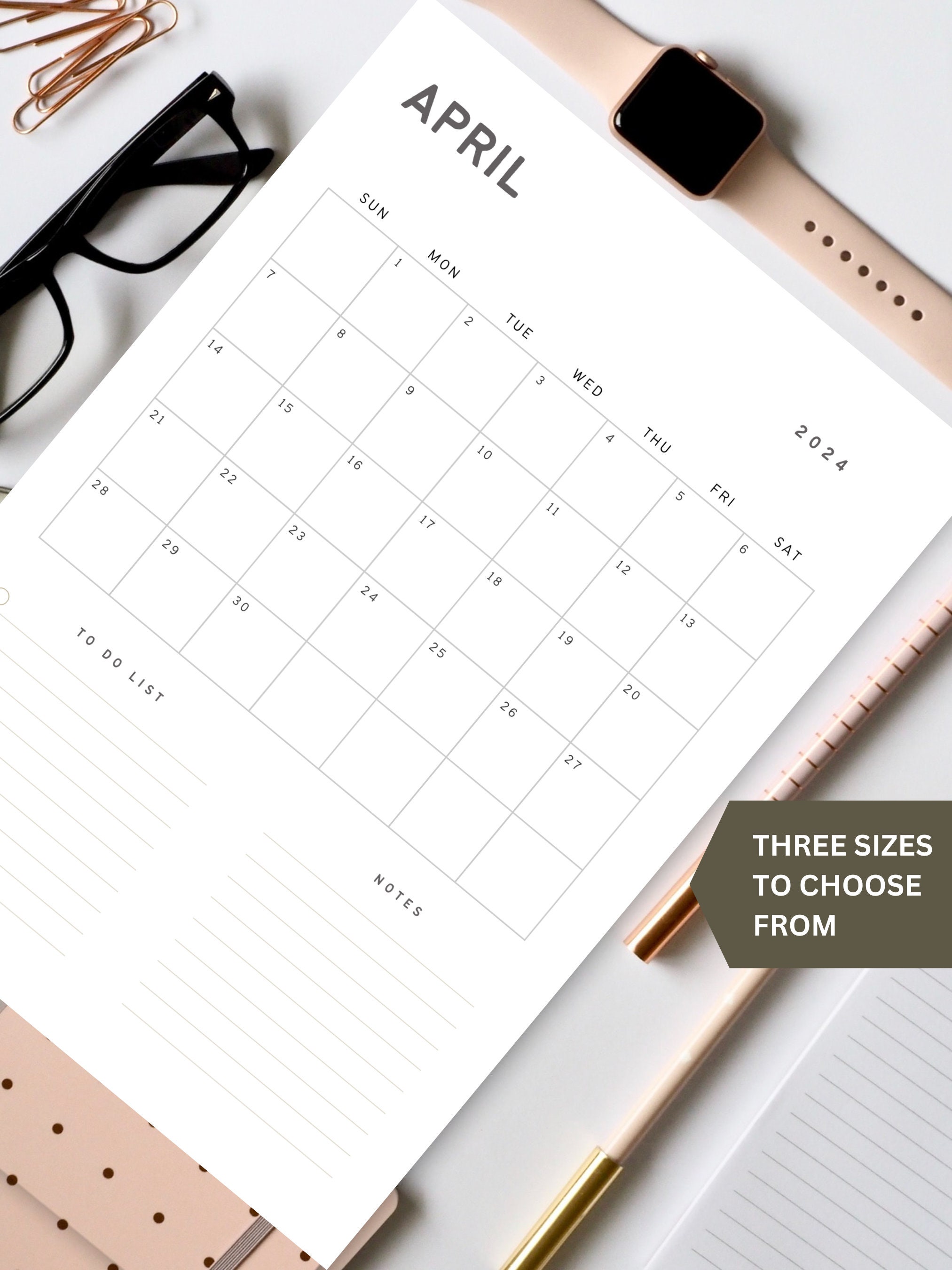 2024 Monthly Calendar Portrait Printable Calendar Template - Etsy