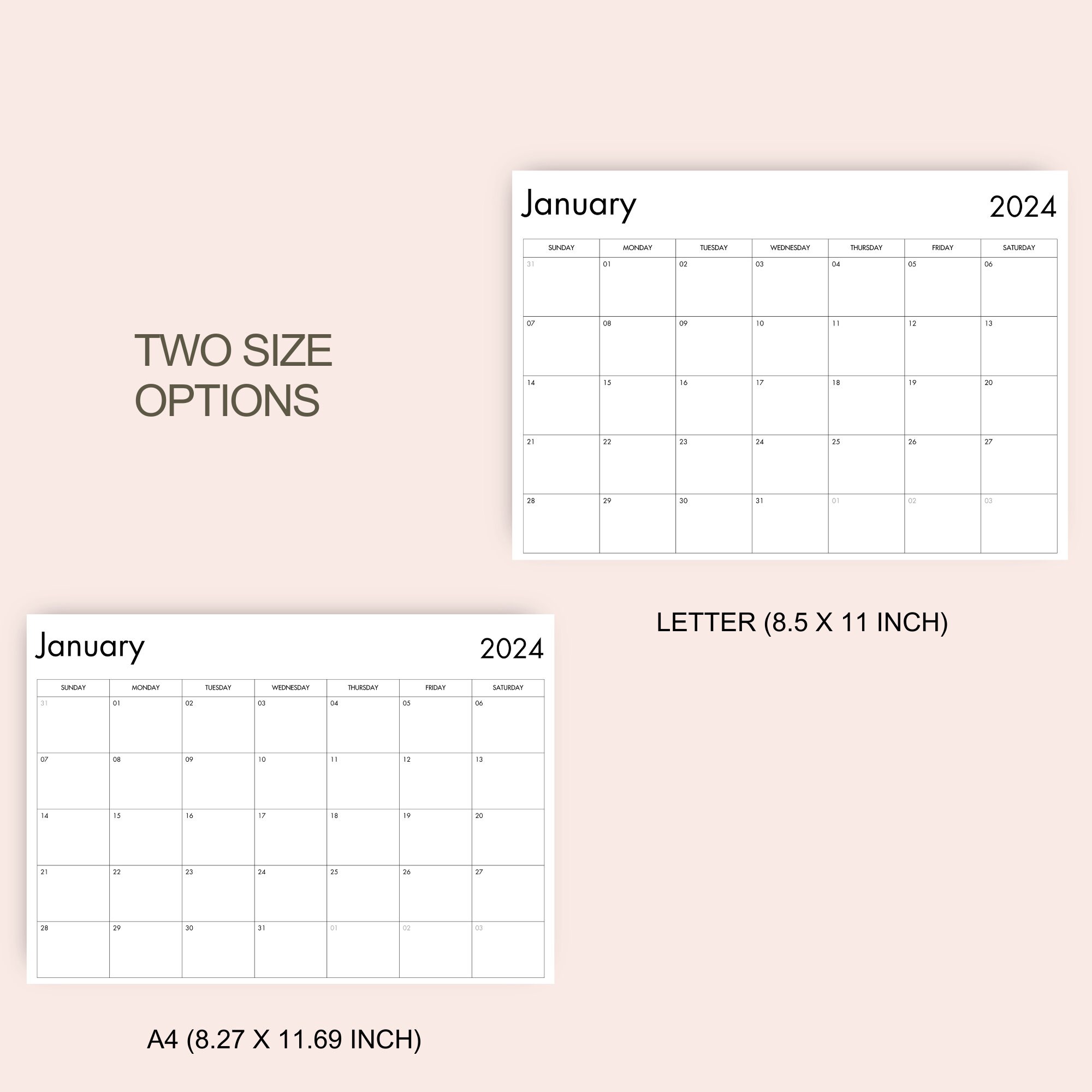 2024 Monthly Calendar Landscape, Printable Calendar Template ...