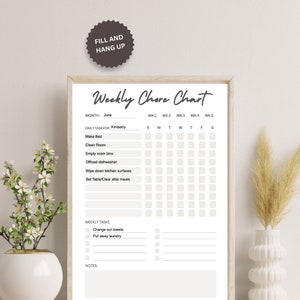EDITABLE Cleaning Weekly Chore Chart Printable for Kids/family ...