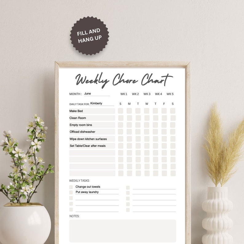 EDITABLE Cleaning Weekly Chore Chart Printable for - Etsy