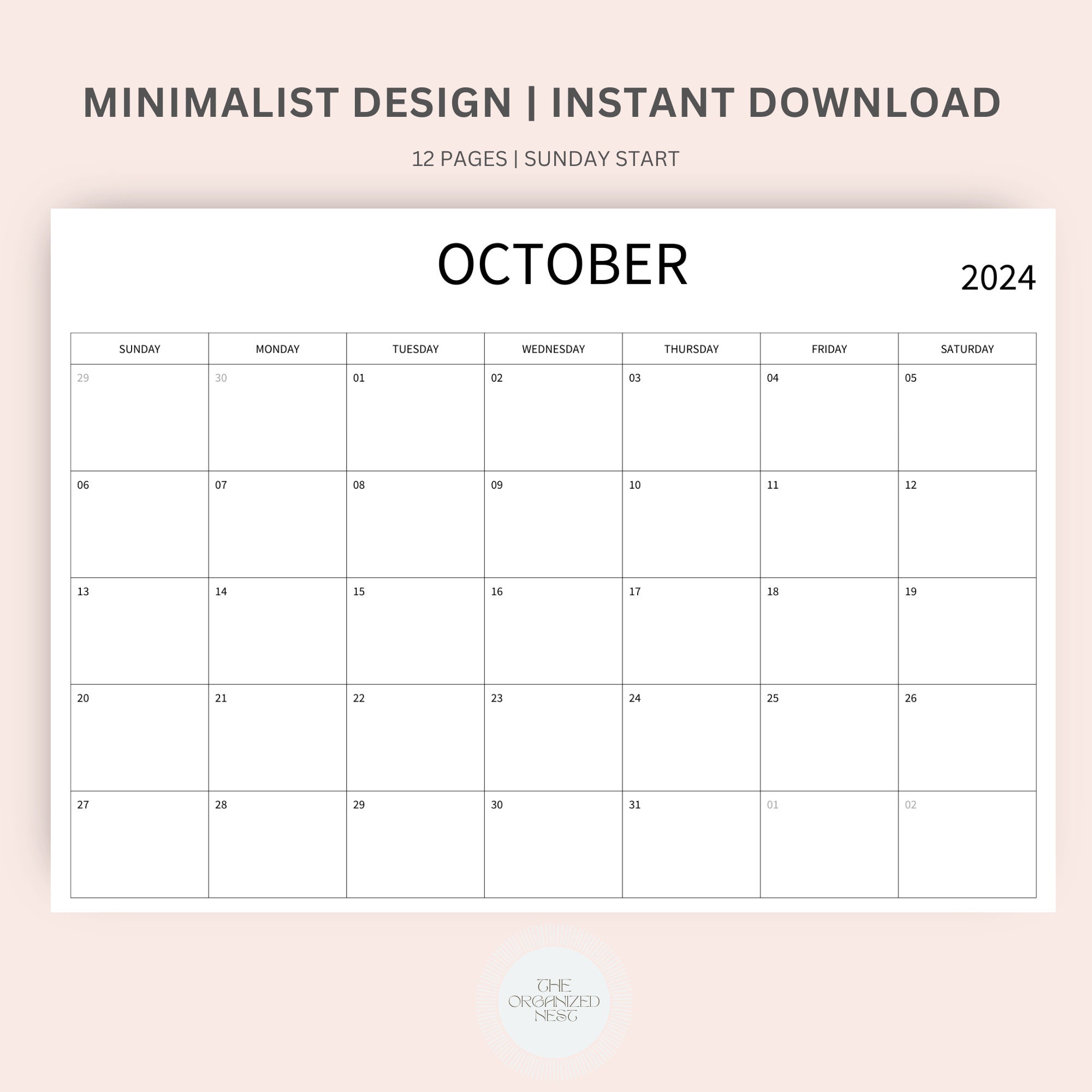 2024 Monthly Calendar Landscape, Printable Calendar Template ...