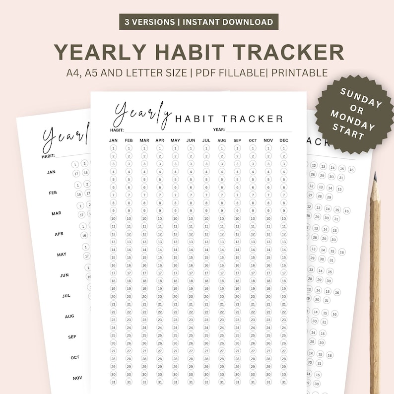 Yearly Habit Tracker Printable: A4 A5 Letter Size (digital Download) - Etsy