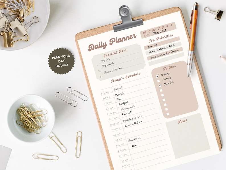 Daily Hourly Schedule Planner Printable, Daily to Do List for Work/home ...