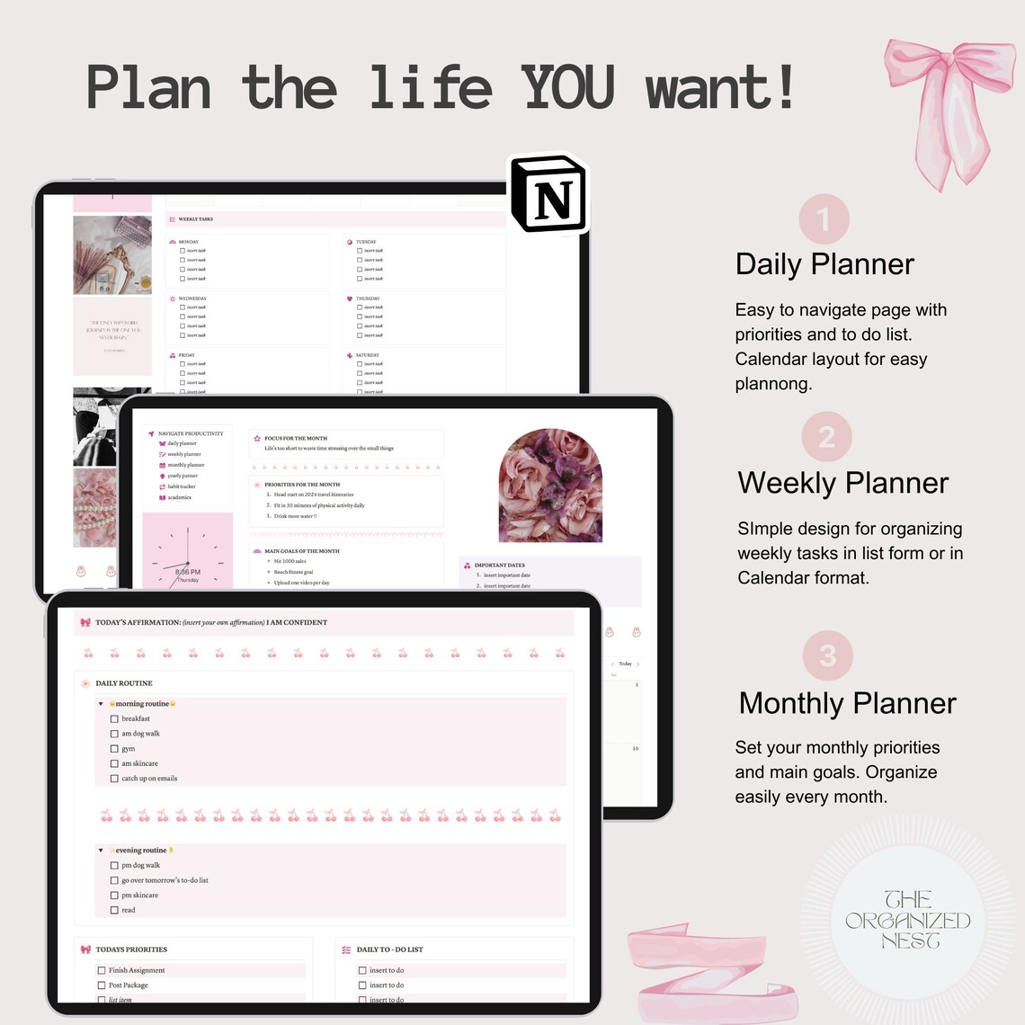 Notion Template, Coquette Notion Planner,that Girl Notion Planner ...