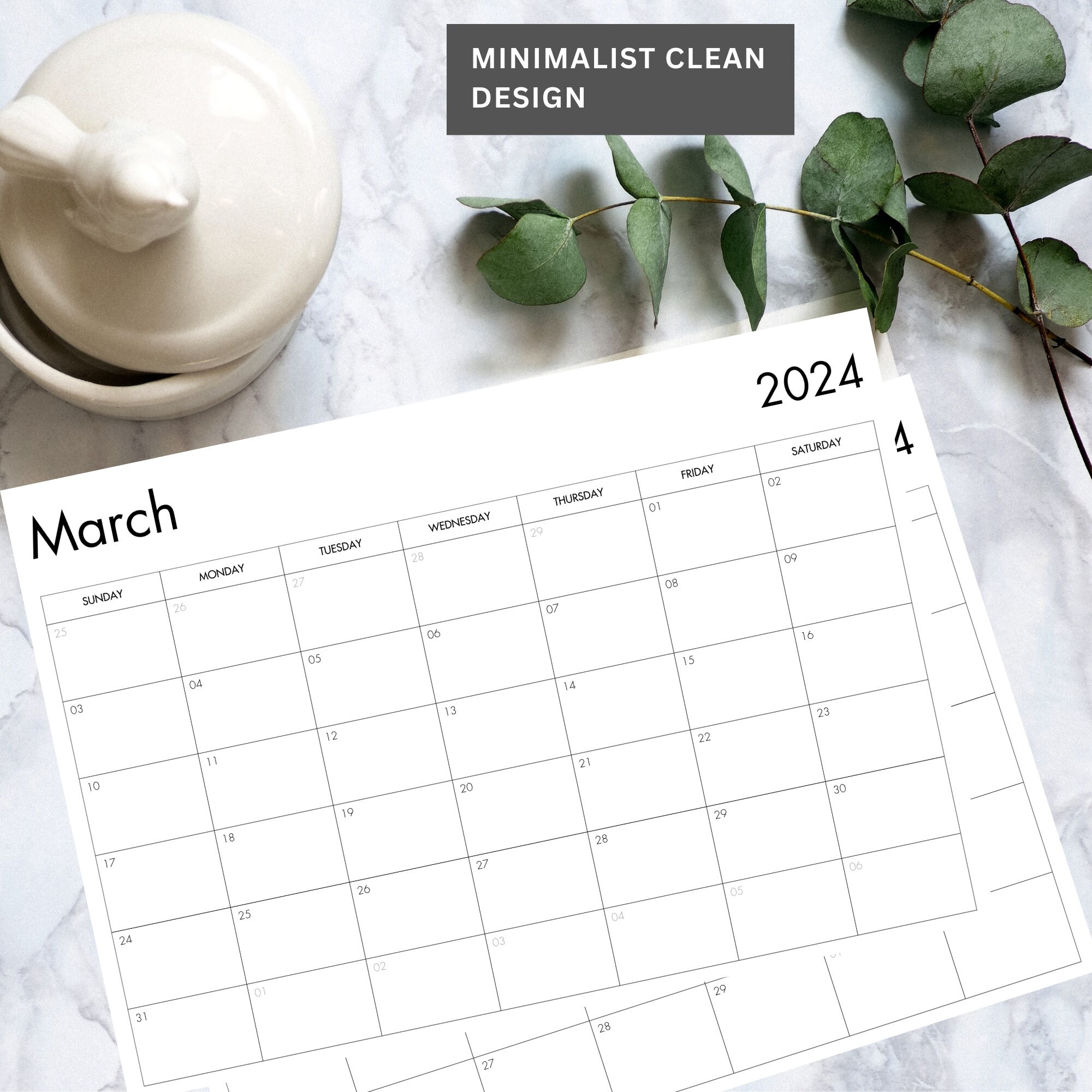 2024 Monthly Calendar Landscape, Printable Calendar Template ...