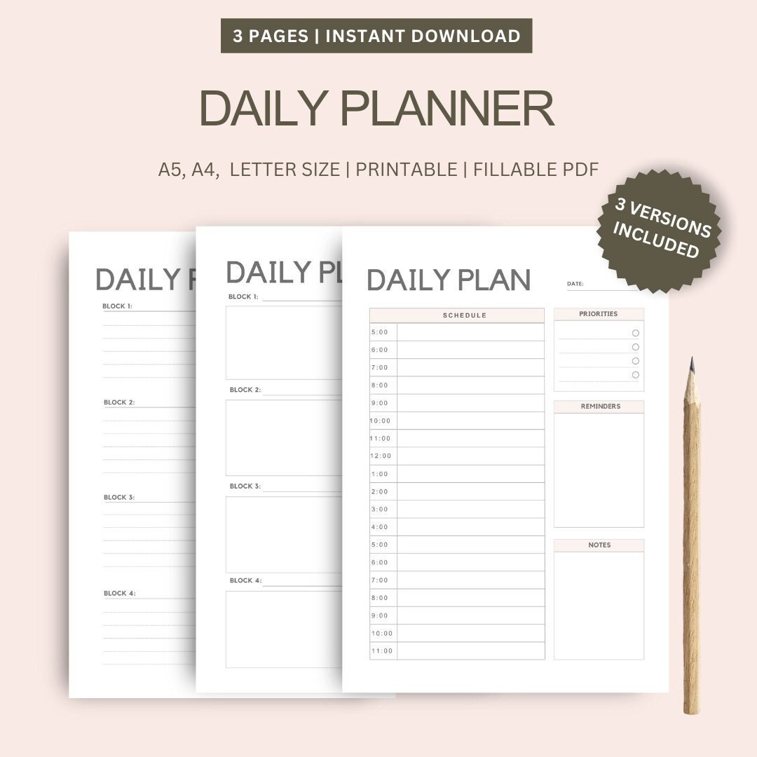 Time Block Schedule Planner Printable, Daily to Do List for Work/home ...