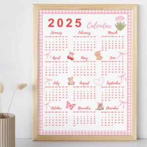 2025 Printable Calendar, Coquette 2025 Calendar, Pink Bow Calendar ...