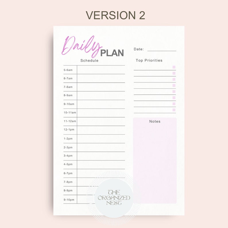 Undated Daily Hourly Planner Printable, to Do List for Work/home ...