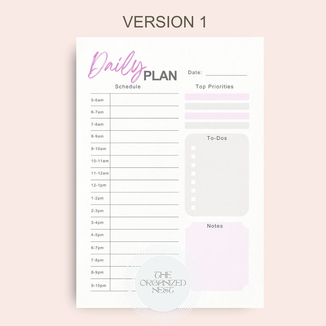 Undated Daily Hourly Planner Printable, to Do List for Work/home ...