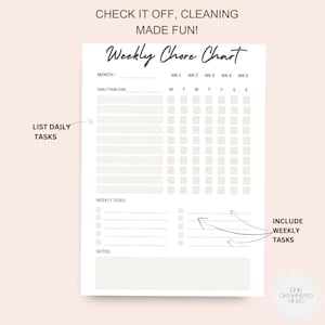 EDITABLE Cleaning Weekly Chore Chart Printable for Kids/family ...