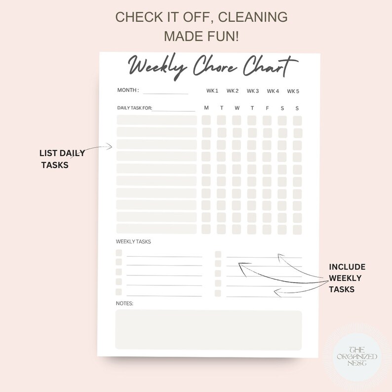 EDITABLE Cleaning Weekly Chore Chart Printable for - Etsy