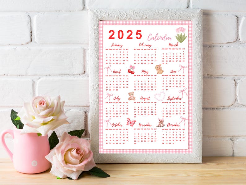 2025 Printable Calendar, Coquette 2025 Calendar, Pink Bow Calendar ...