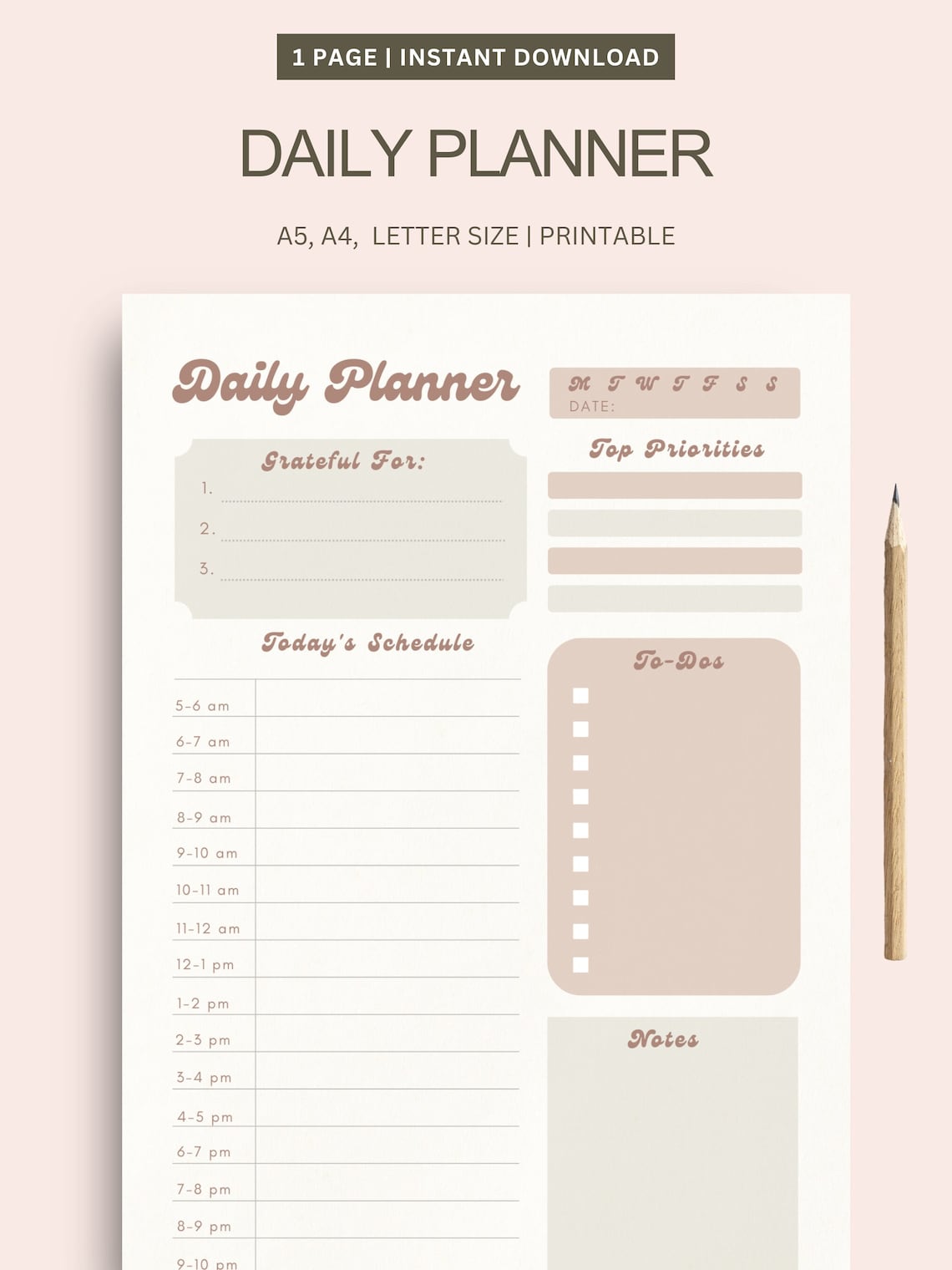 Daily Hourly Schedule Planner Printable, Daily to Do List for Work/home ...