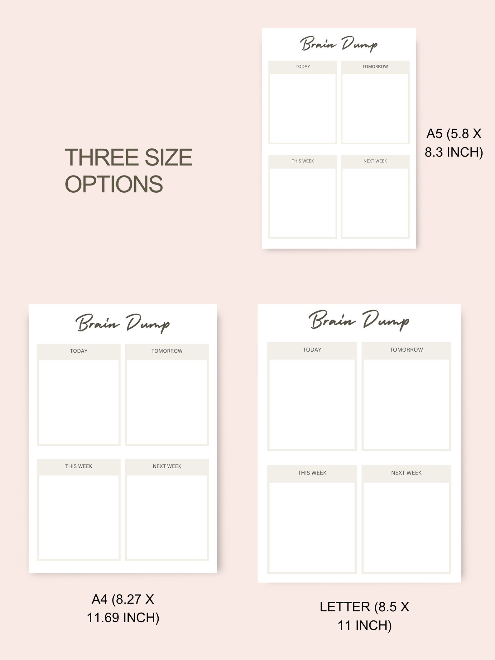 Brain Dump Printable: Thought Organizer Journal (A5, A4, Letter Sizes ...