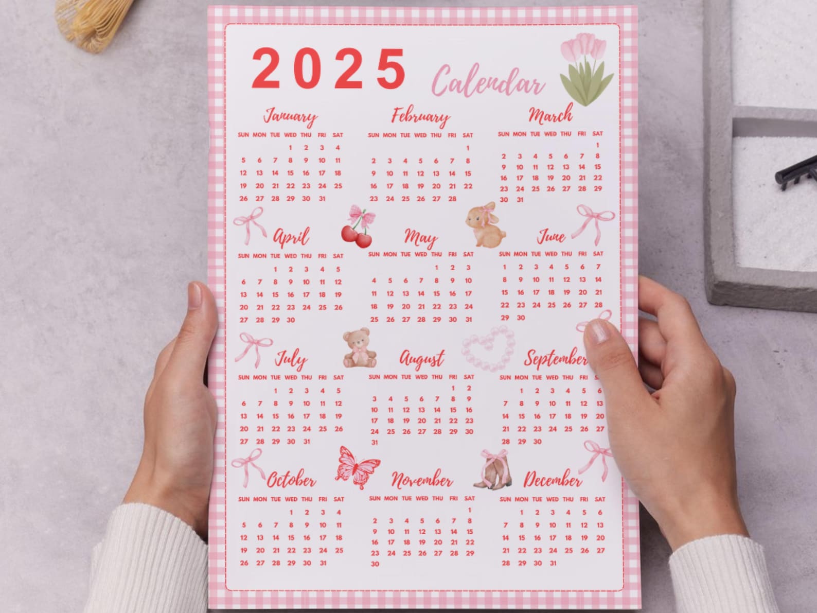 2025 Printable Calendar, Coquette 2025 Calendar, Pink Bow Calendar ...