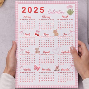 2025 Printable Calendar, Coquette 2025 Calendar, Pink Bow Calendar ...