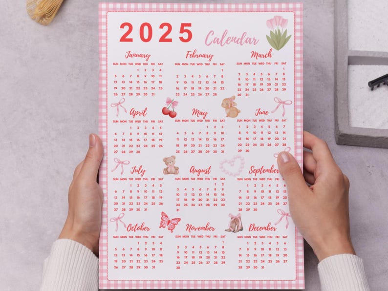 2025 Printable Calendar, Coquette 2025 Calendar, Pink Bow Calendar ...