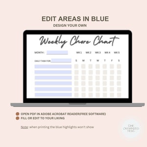 EDITABLE Cleaning Weekly Chore Chart Printable for Kids/family ...