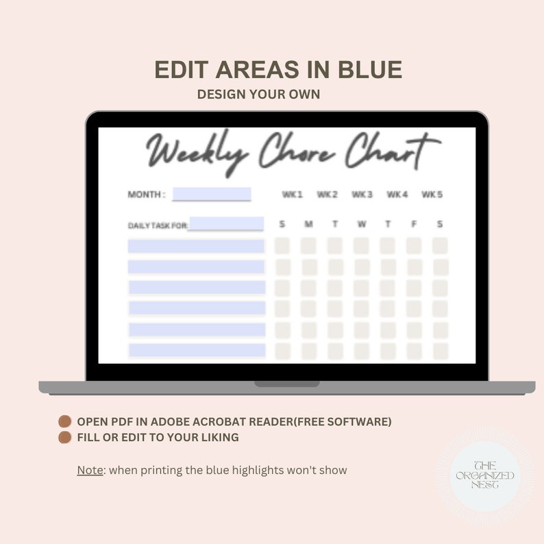 EDITABLE Cleaning Weekly Chore Chart Printable for - Etsy