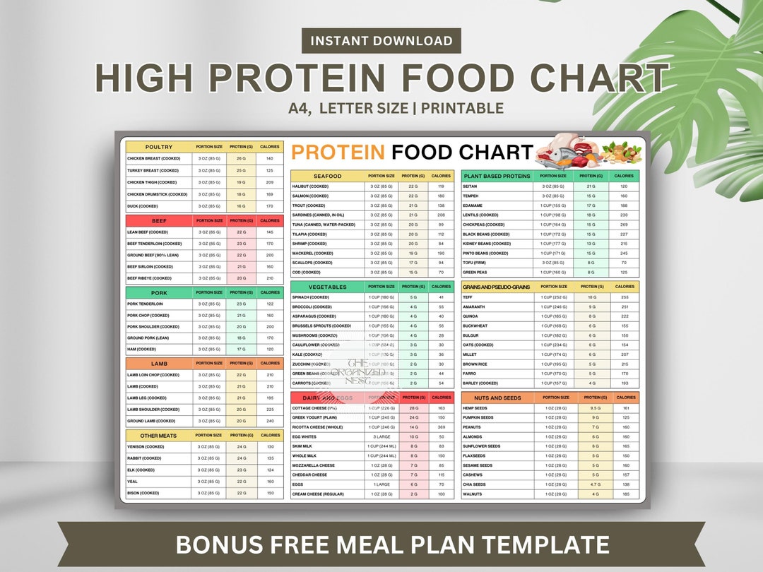 High Protein Food Chart: Calorie & Nutrition Guide (digital Download ...