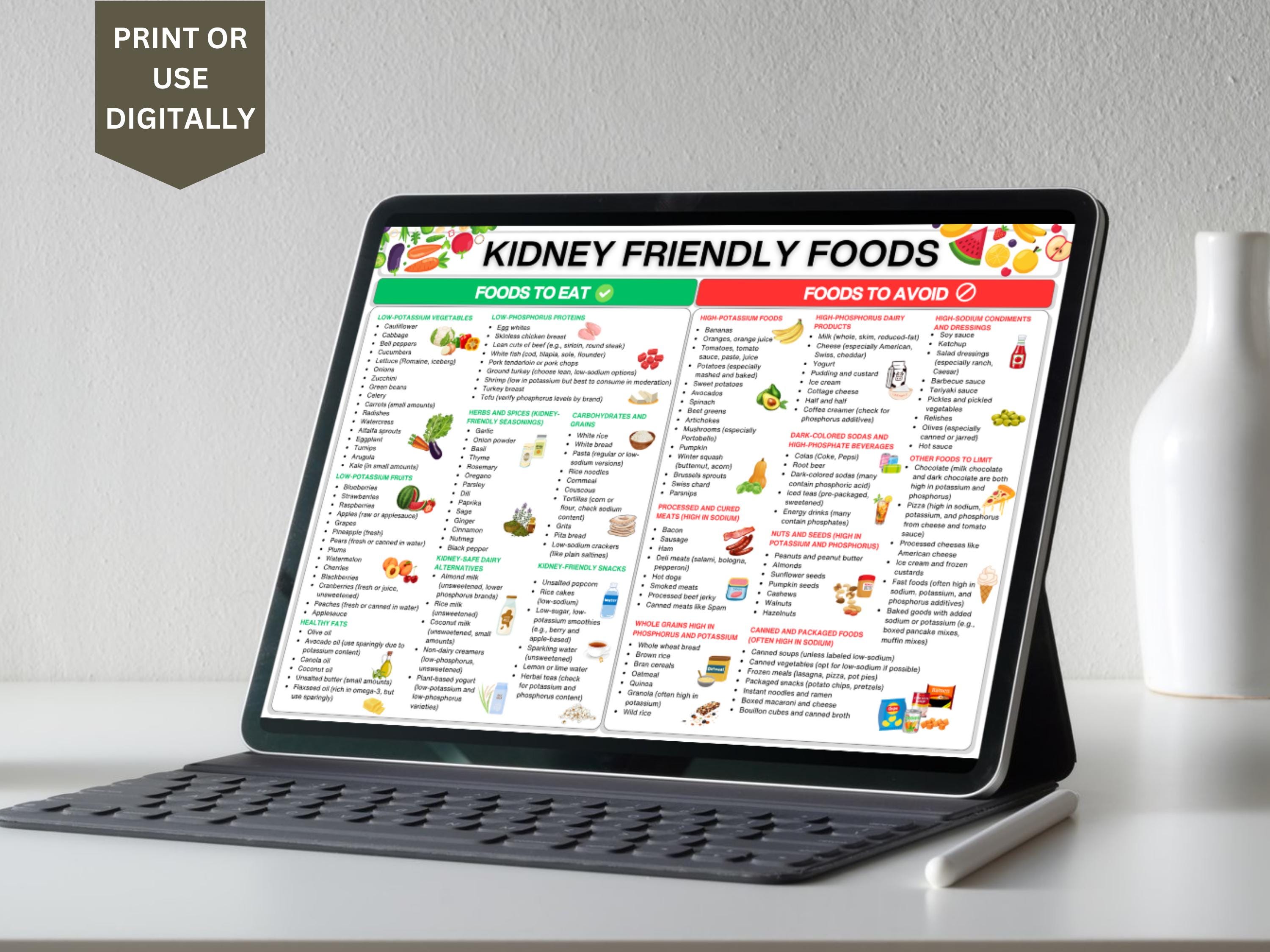 Kidney Friendly Food Guide: Renal Diet, Low Potassium (digital Download ...