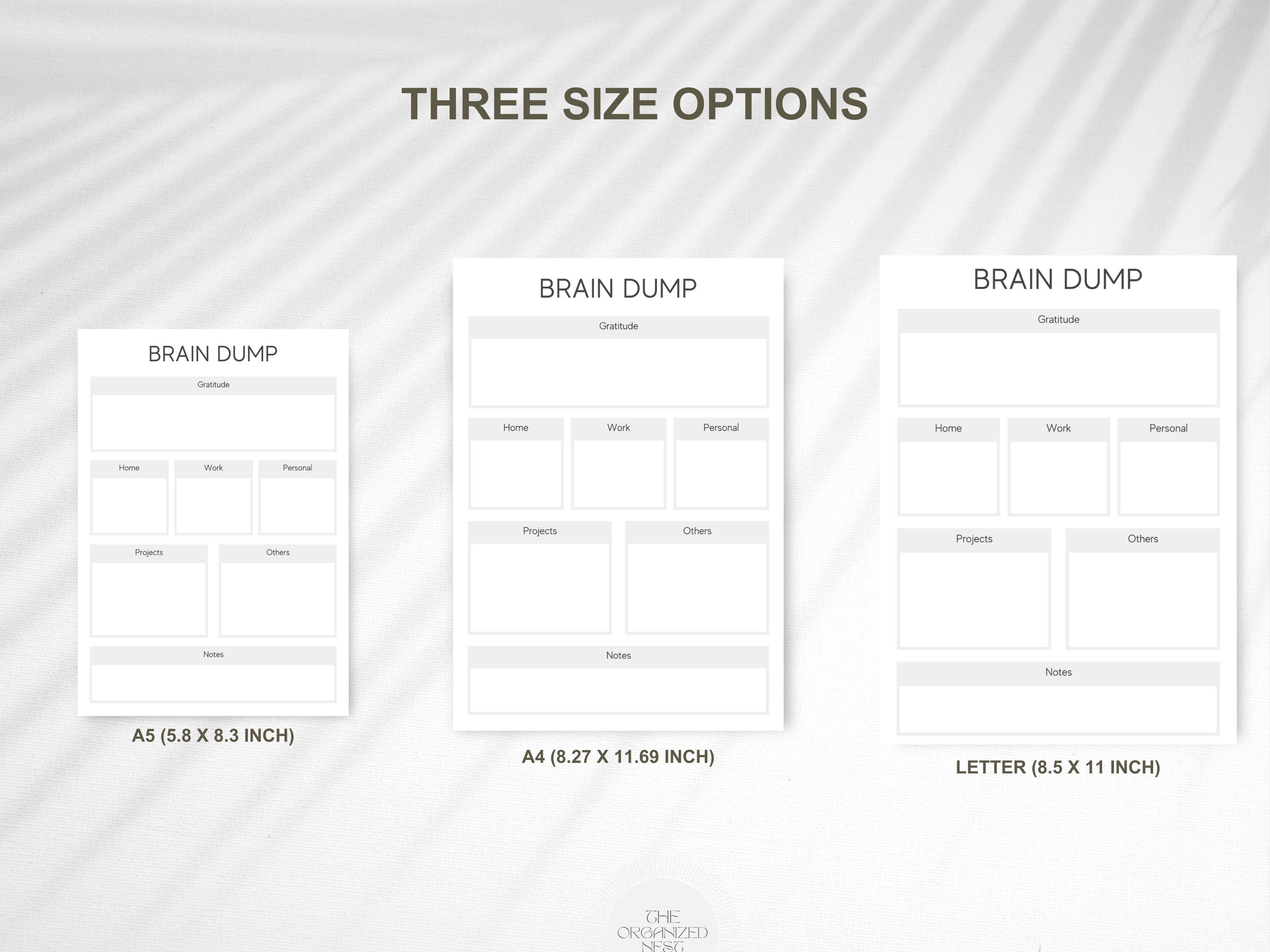 Brain Dump Printable: Thought Organizer Journal (A5, A4, Letter Sizes ...