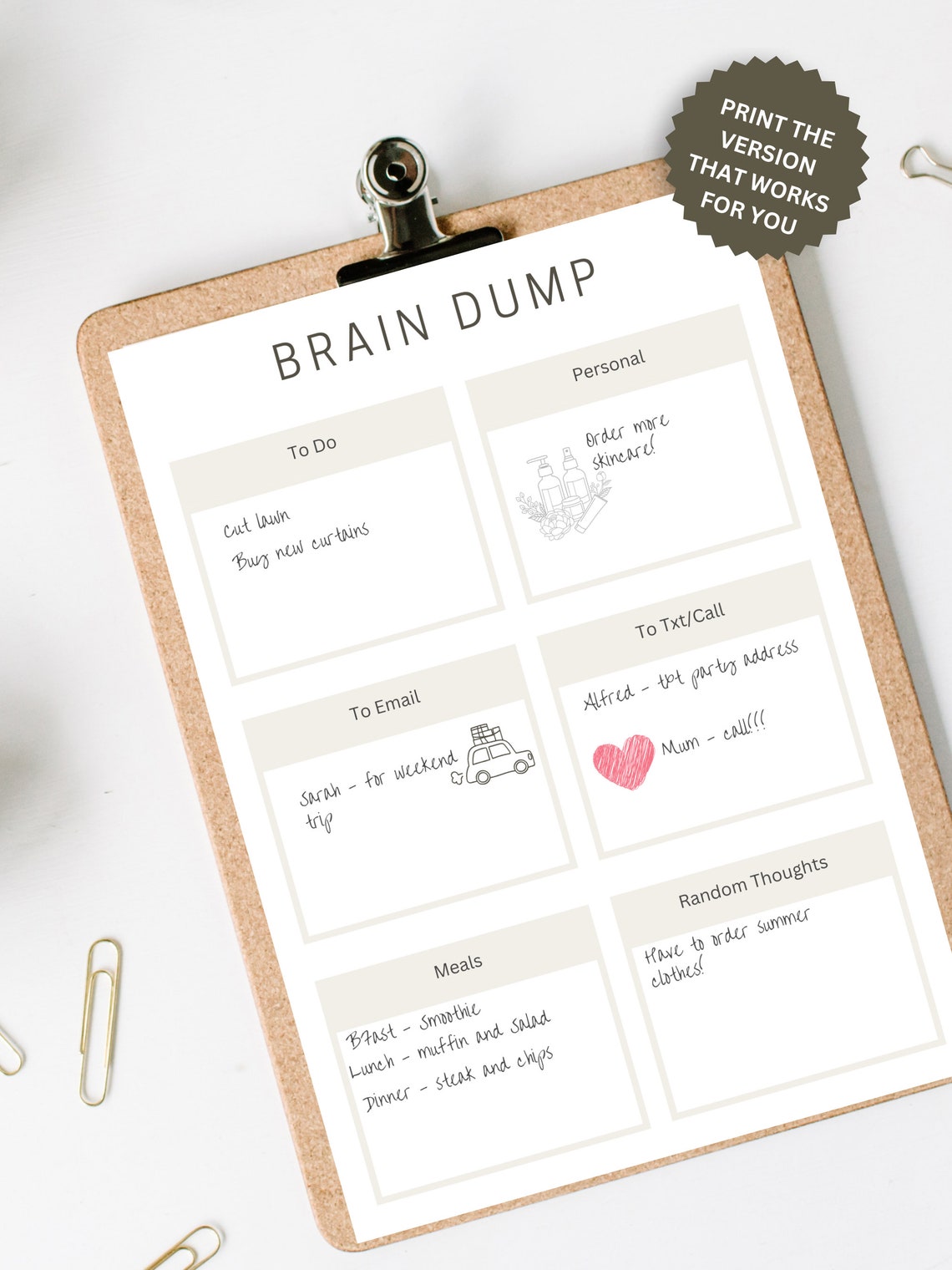 Brain Dump Printable ADHD Brain Dump Thought Organizer - Etsy Ireland