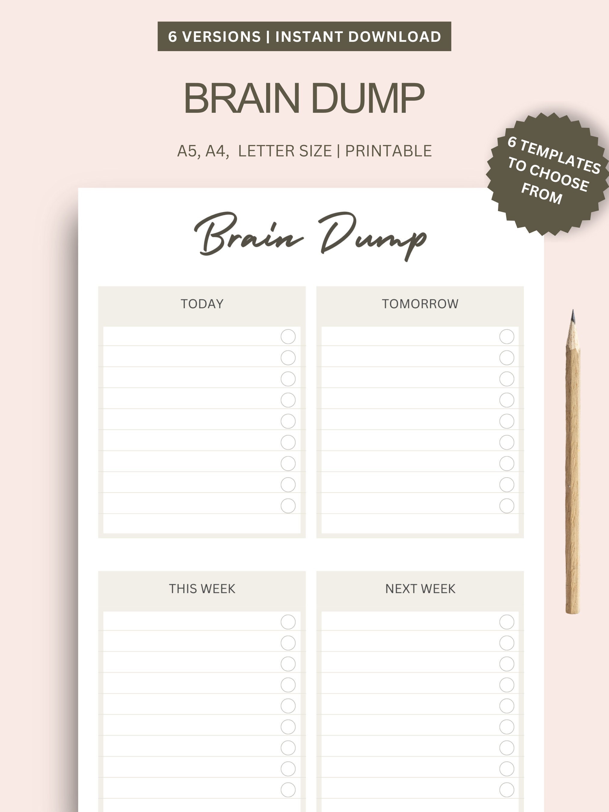 Brain Dump Printable: Thought Organizer Journal (A5, A4, Letter Sizes ...