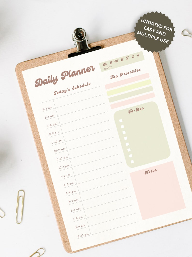 Undated Daily Hourly Planner Printable, to Do List for Work/home ...