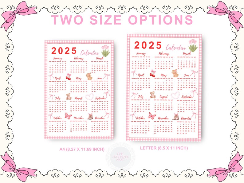 2025 Printable Calendar, Coquette 2025 Calendar, Pink Bow Calendar ...