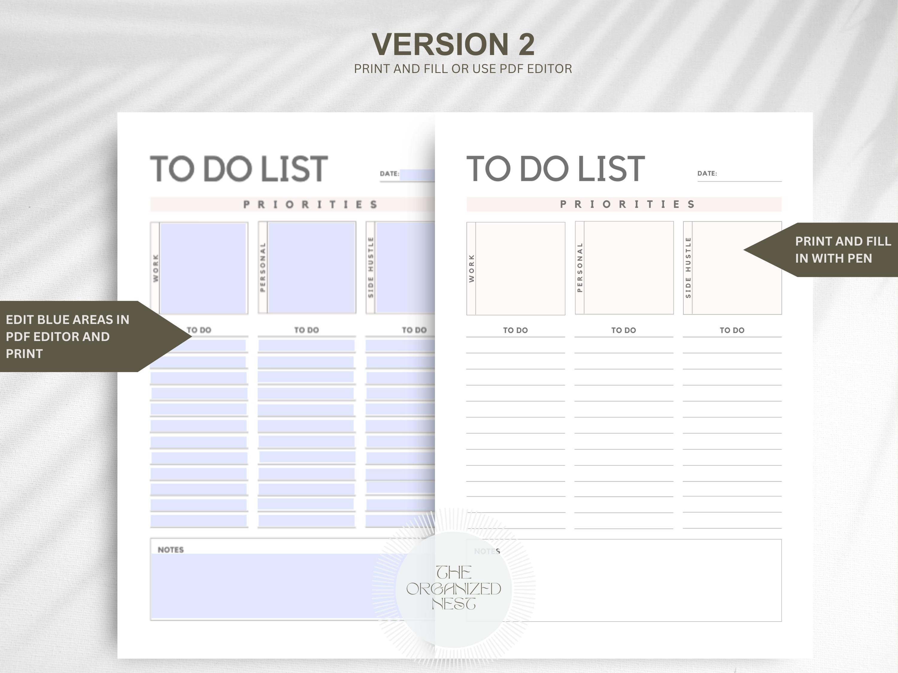 Printable to Do List Bundle: A4, A5, Letter Size (fillable PDF) - Etsy