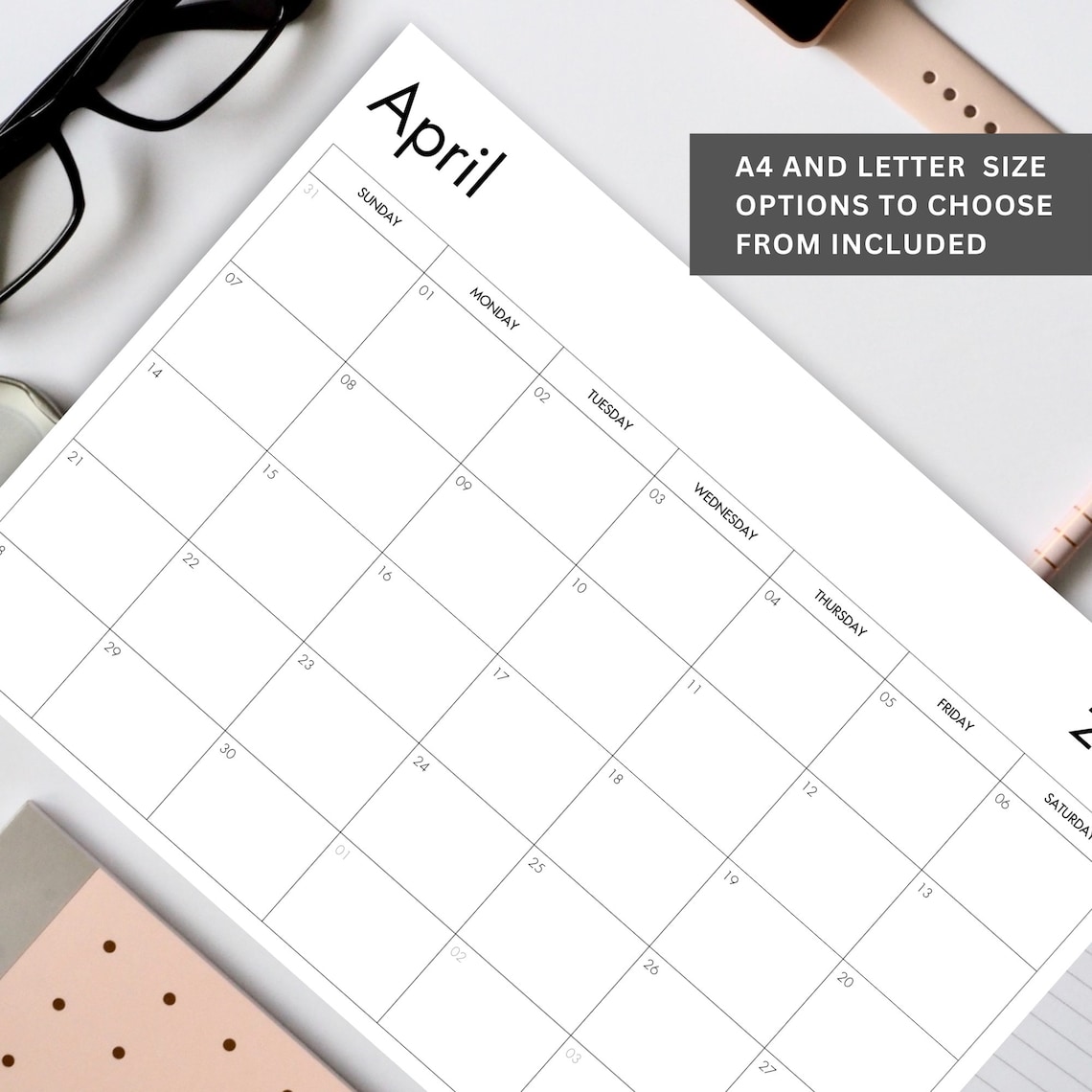 2024 Monthly Calendar Landscape, Printable Calendar Template ...