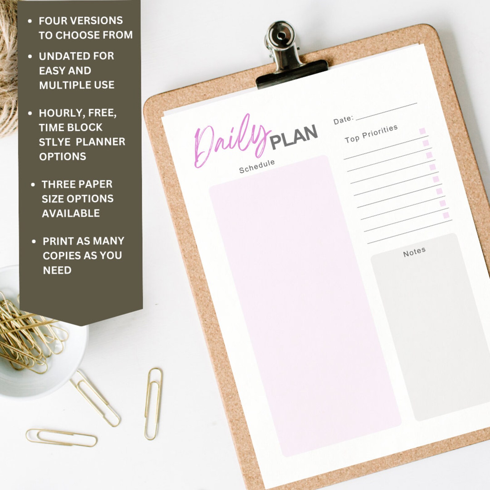 Undated Daily Hourly Planner Printable, to Do List for Work/home ...
