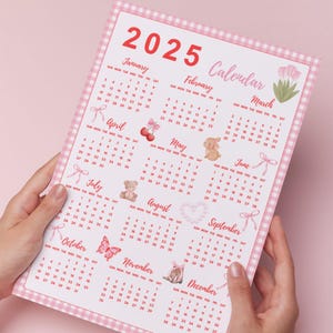 2025 Printable Calendar, Coquette 2025 Calendar, Pink Bow Calendar ...